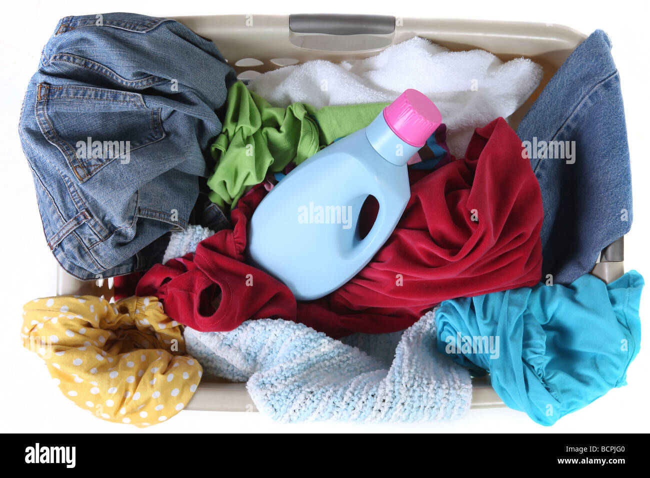 Top View of Laundry Basket Full of Dirty Clothing Stock Photo - Alamy