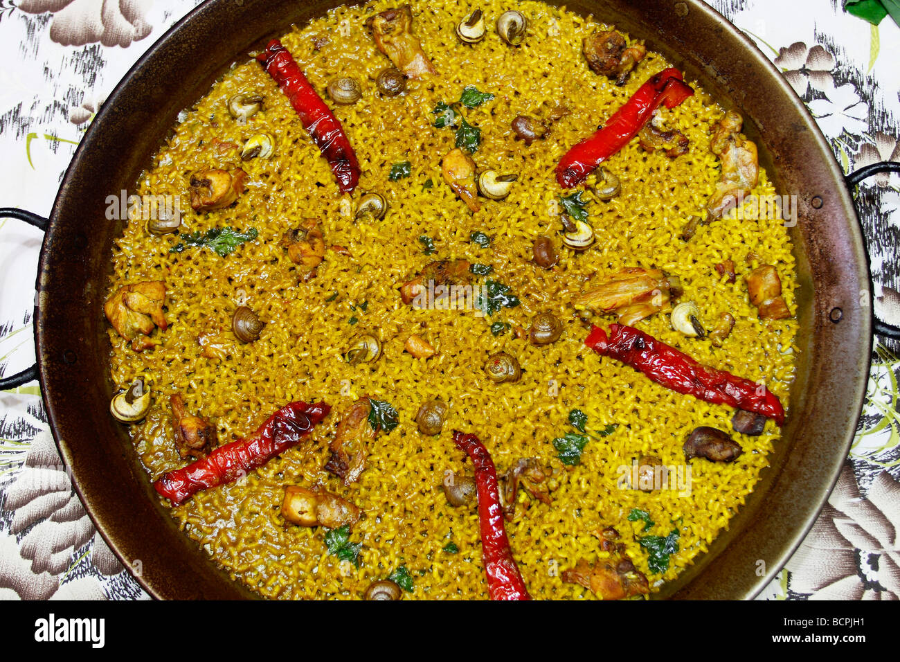 Paella with rabbit and snails Alicante Spain Stock Photo - Alamy
