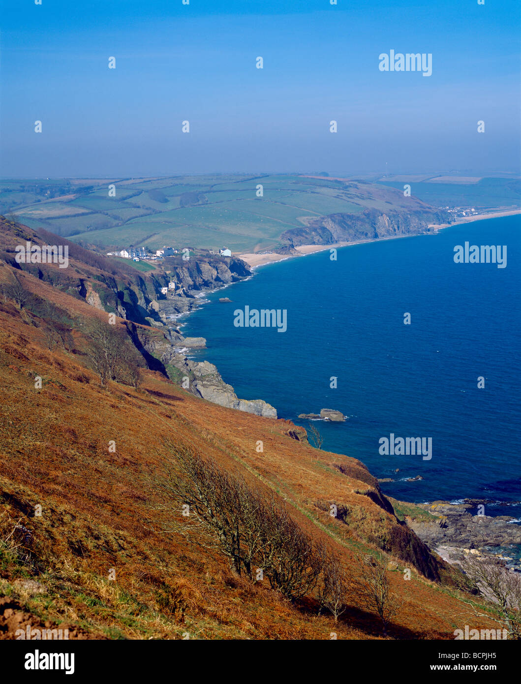 The remains of the coastal village of Hallsands overlooking Start Bay ...