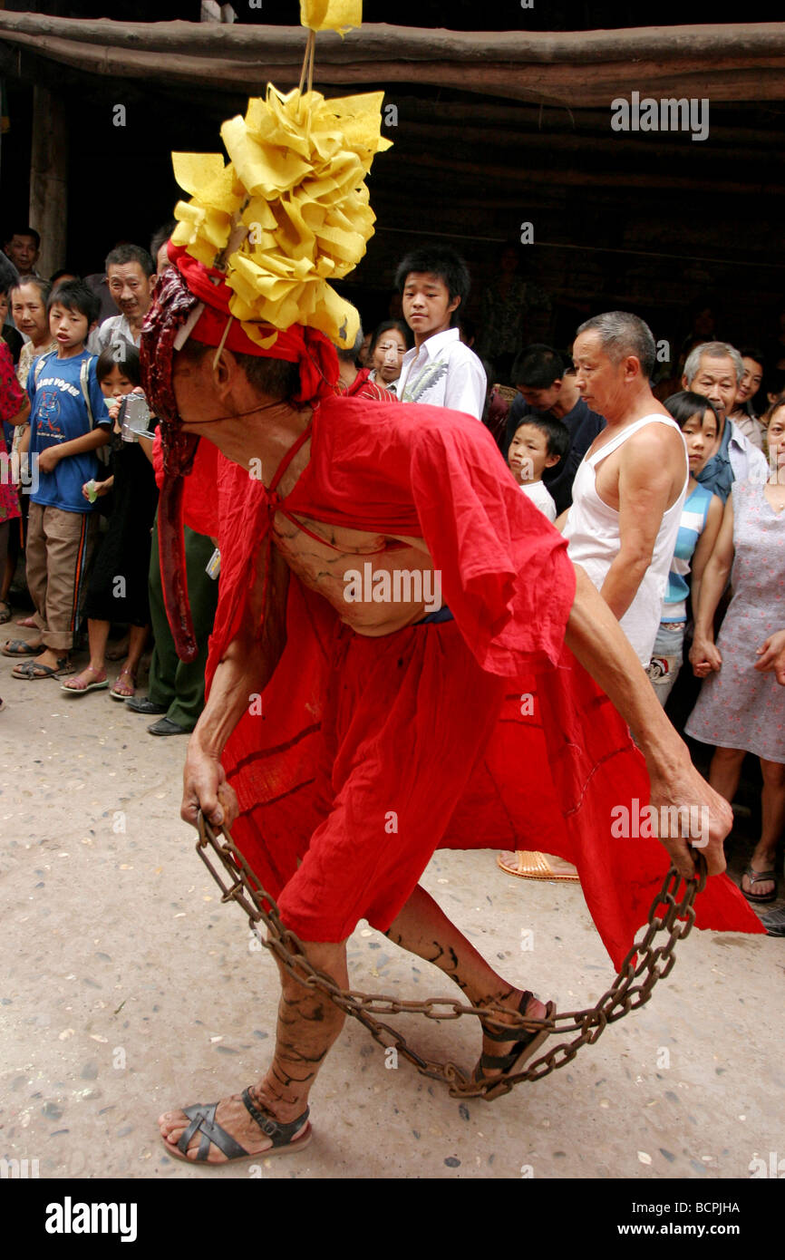 Actor portraying the God of Hell during temple fair, Qijiang Ancient ...