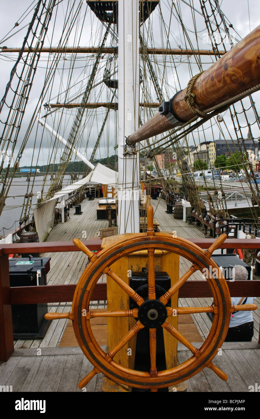 Ships rudder wheel on the Dunbrody Famine Ship, New Ross, County ...