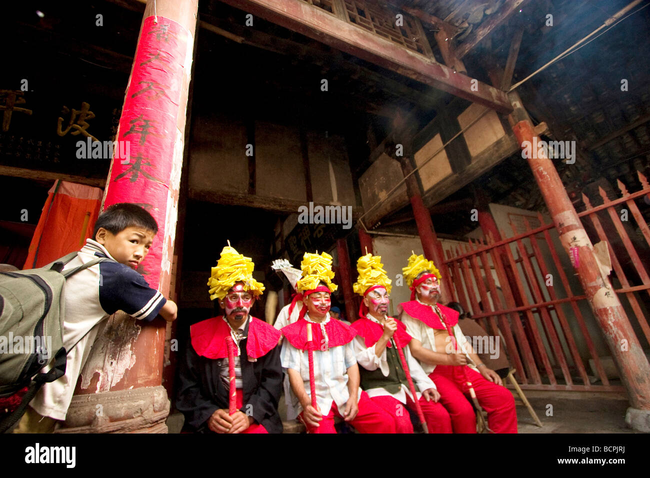 Actors portraying deities from Hell during temple fair, Qijiang Ancient ...