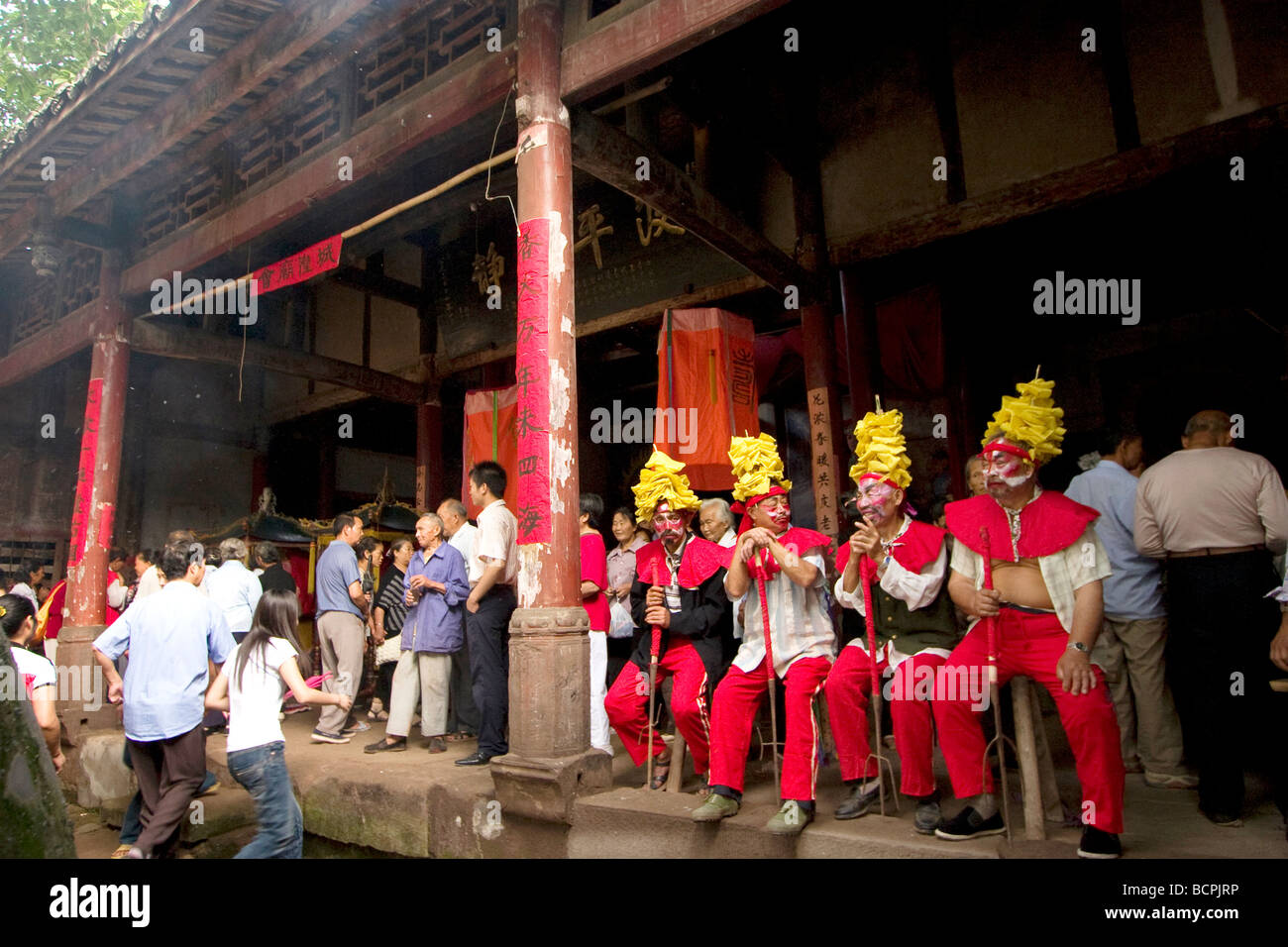 Actors portraying deities from Hell during temple fair, Qijiang Ancient ...