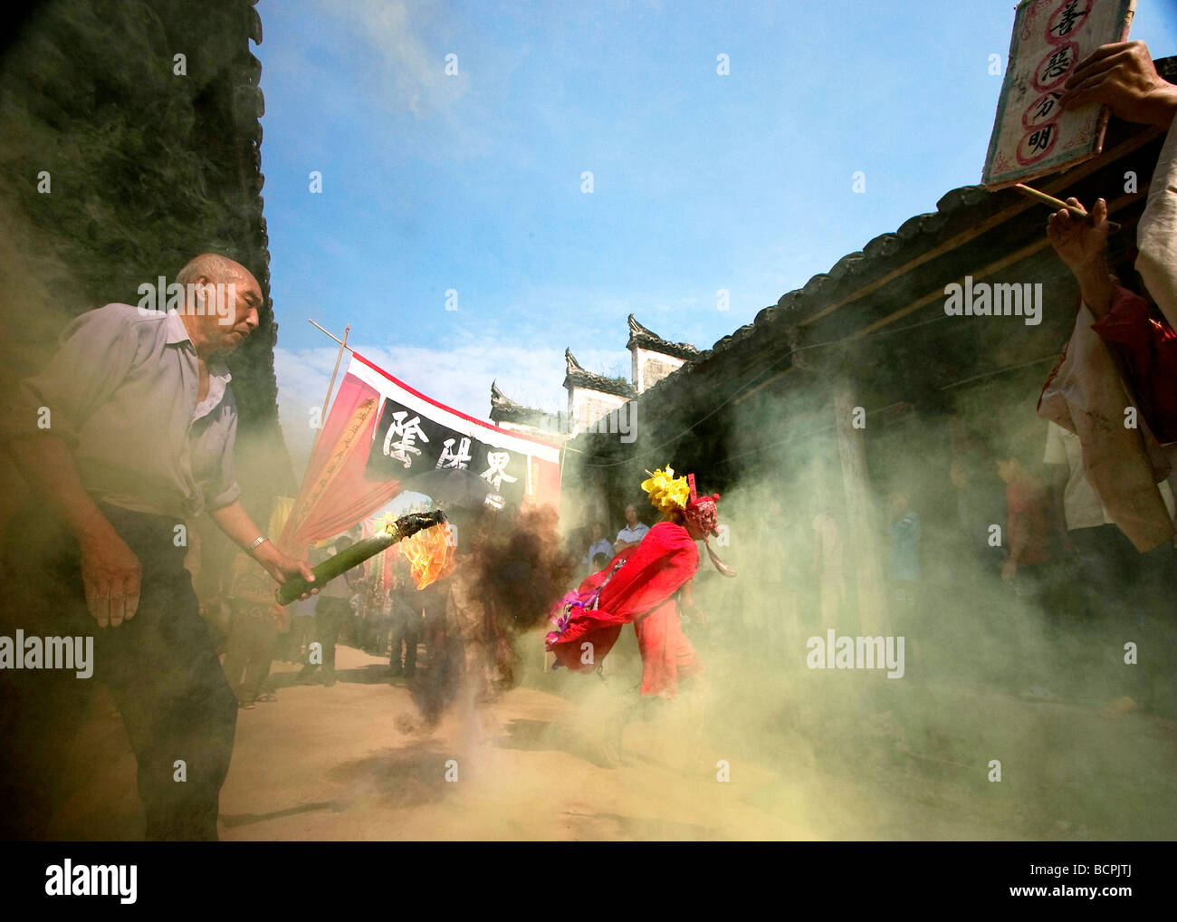 Actor portraying the God of Hell during temple fair, Qijiang Ancient ...