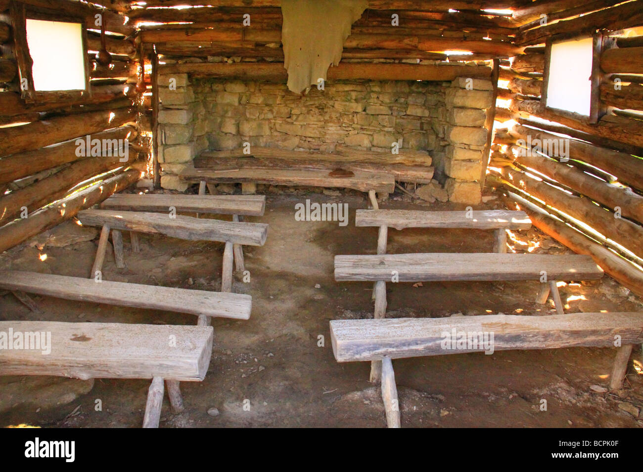 Replica of first school at Old Fort Harrod State Park Harrodsburg ...