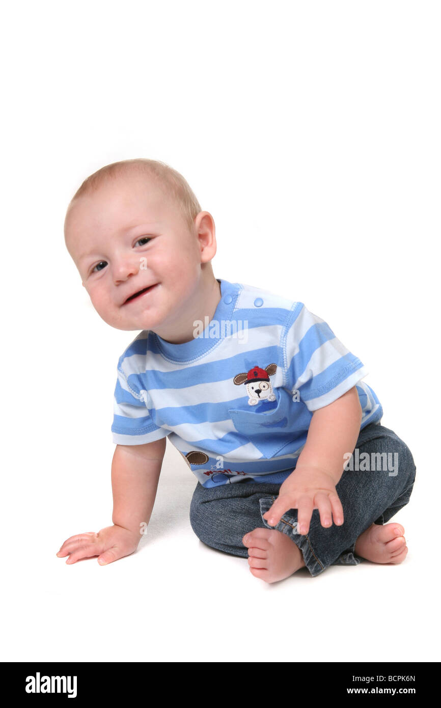 Curious Little Baby Boy on White Background Stock Photo - Alamy