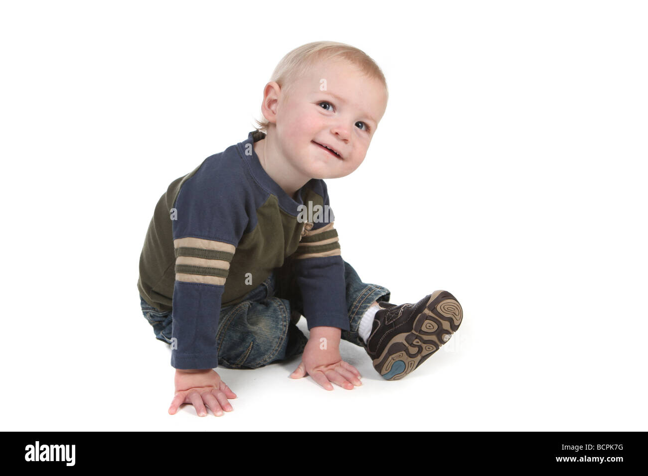 Cute Curious Little Baby Boy Looking Around on White Background Stock ...