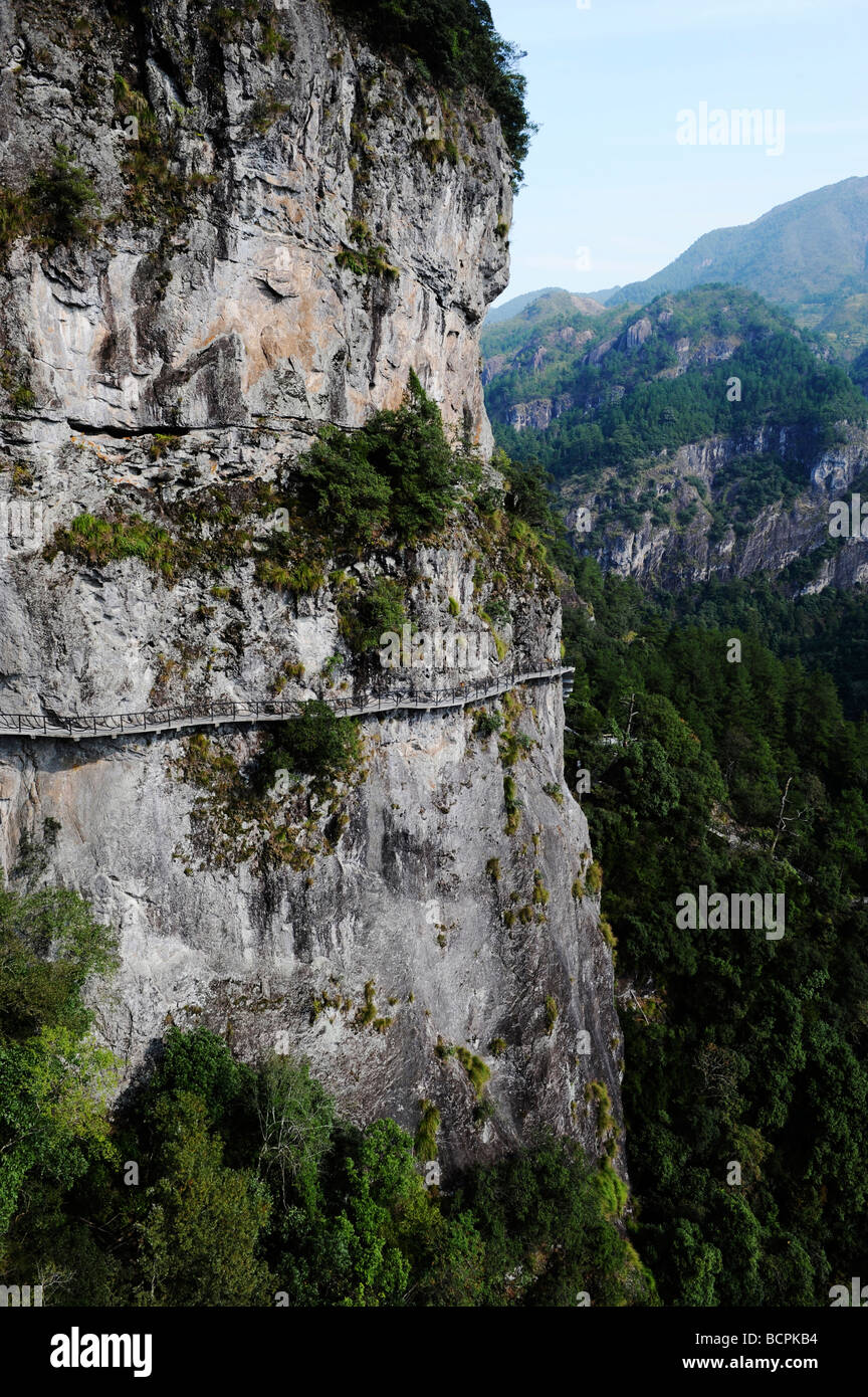 Trestle road along cliff in Mandarin Duck Rive Scenic Park, Pingnan ...