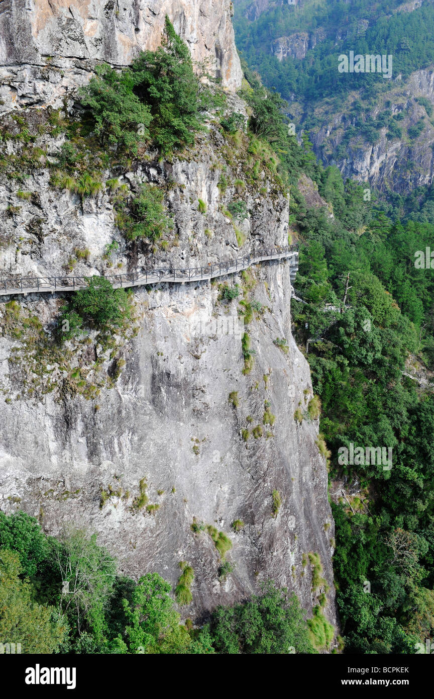 Trestle road along cliff in Mandarin Duck Rive Scenic Park, Pingnan ...