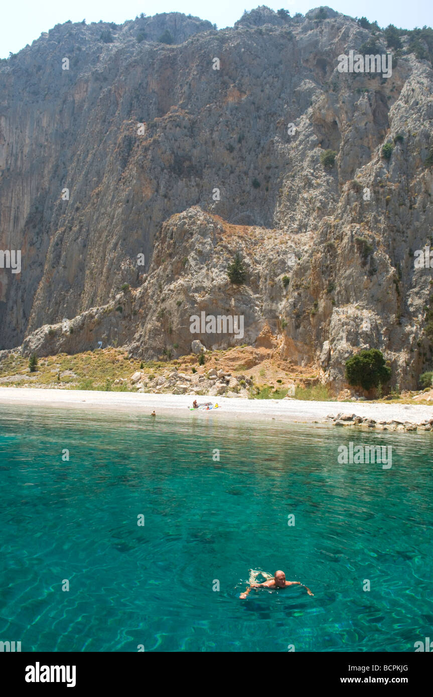 Man swimming near cliffs Stock Photo - Alamy