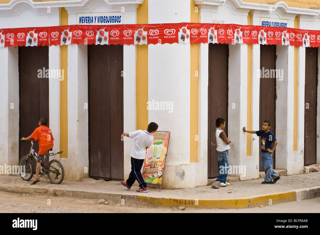 Boys on street corner in the historic town of Cosalá Sinaloa Mexico ...