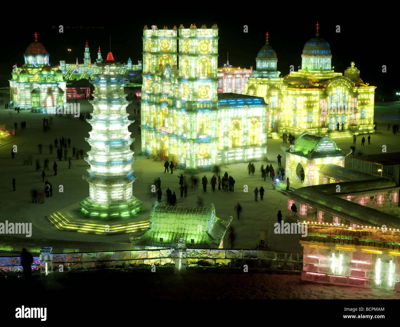 Western and Chinese structures made from ice cubes, Harbin ...