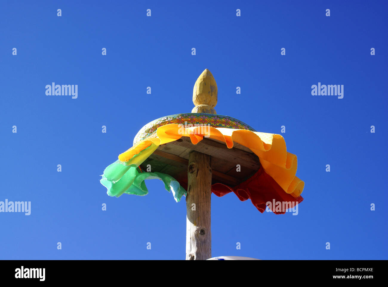 Prayer flag pole beside Waqie Buddhist Pagodas, Hongyuan, Aba Qiang and ...