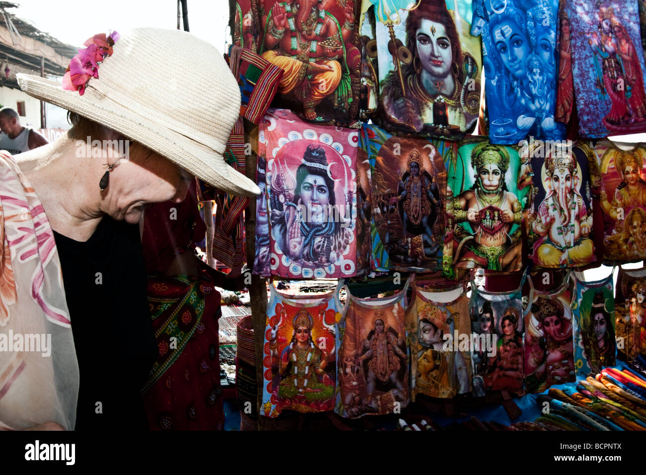 Anjuna weekly hippy flea market Goa India Stock Photo - Alamy
