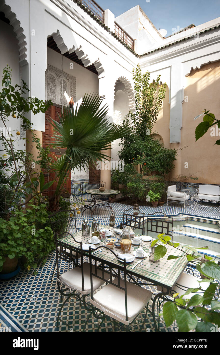 Courtyard of a typical Riad in Fes, Morocco Stock Photo - Alamy