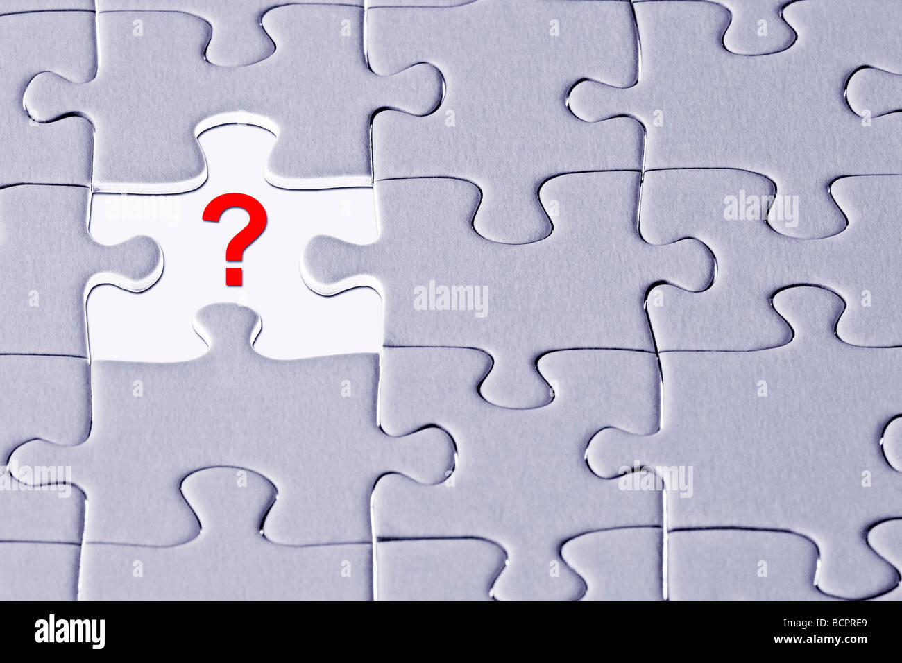 Jigsaw puzzle. One piece has been replaced with a question mark Stock ...
