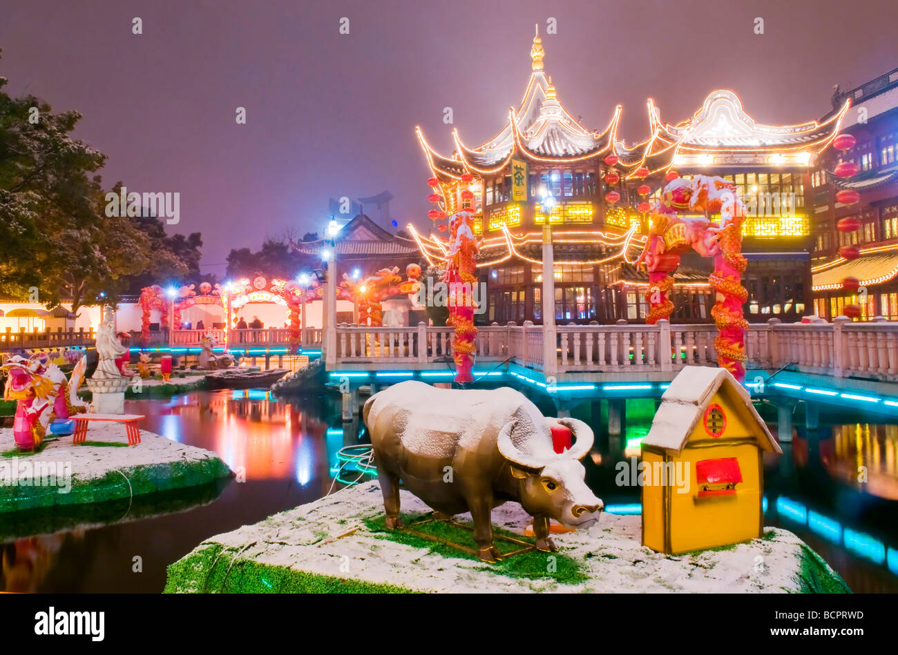 Chinese new year decoration in shanghai night Stock Photo - Alamy
