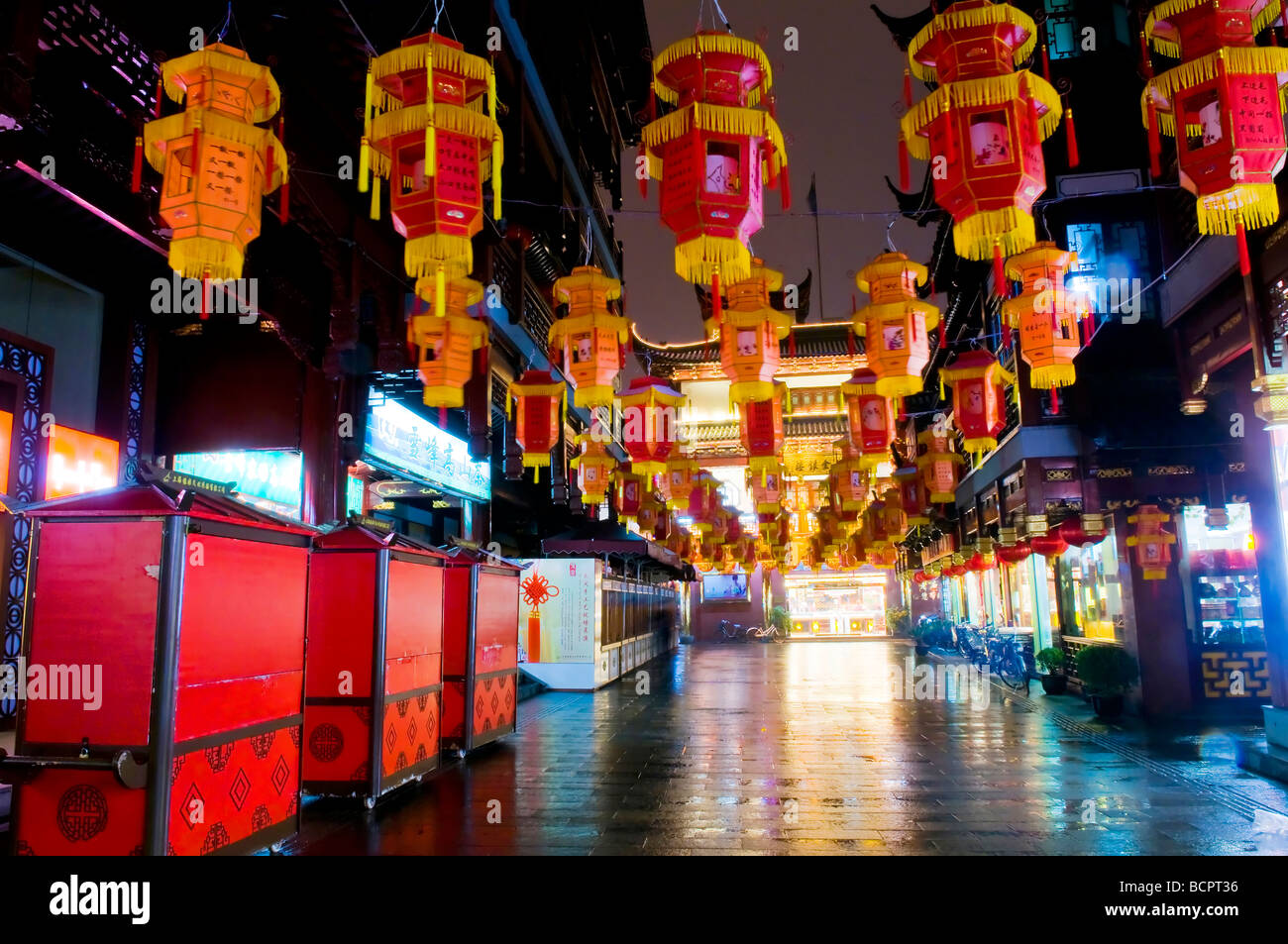 Chinese new year decoration in shanghai night Stock Photo - Alamy