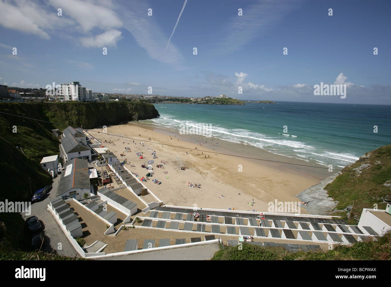 Town of Newquay, England. View of Tolcarne Beach at Narrowcliff with ...