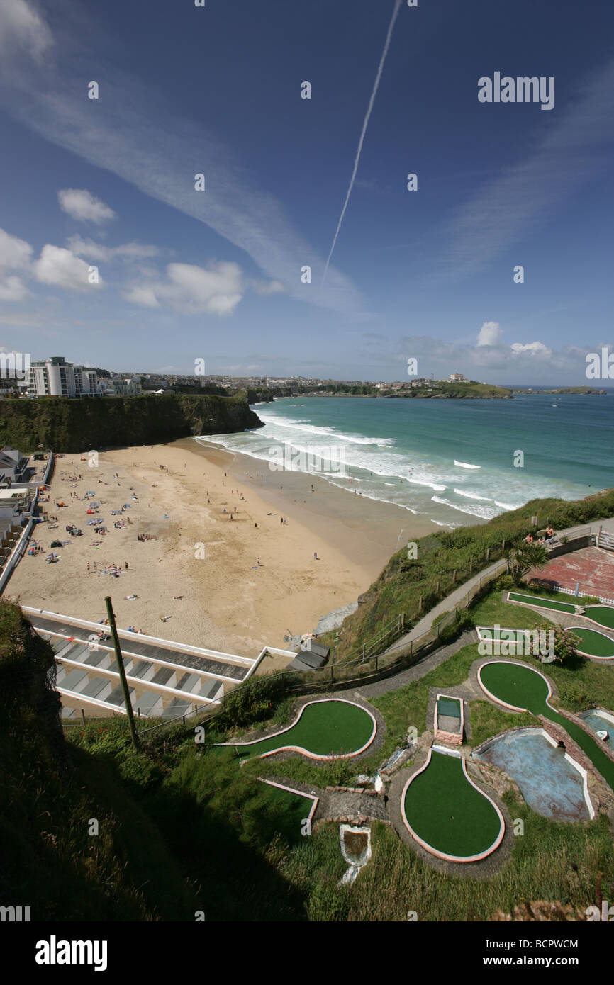 Town of Newquay, England. View of Tolcarne Beach at Narrowcliff with ...