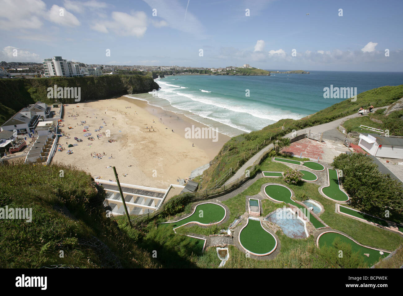 Town of Newquay, England. View of Tolcarne Beach at Narrowcliff with ...