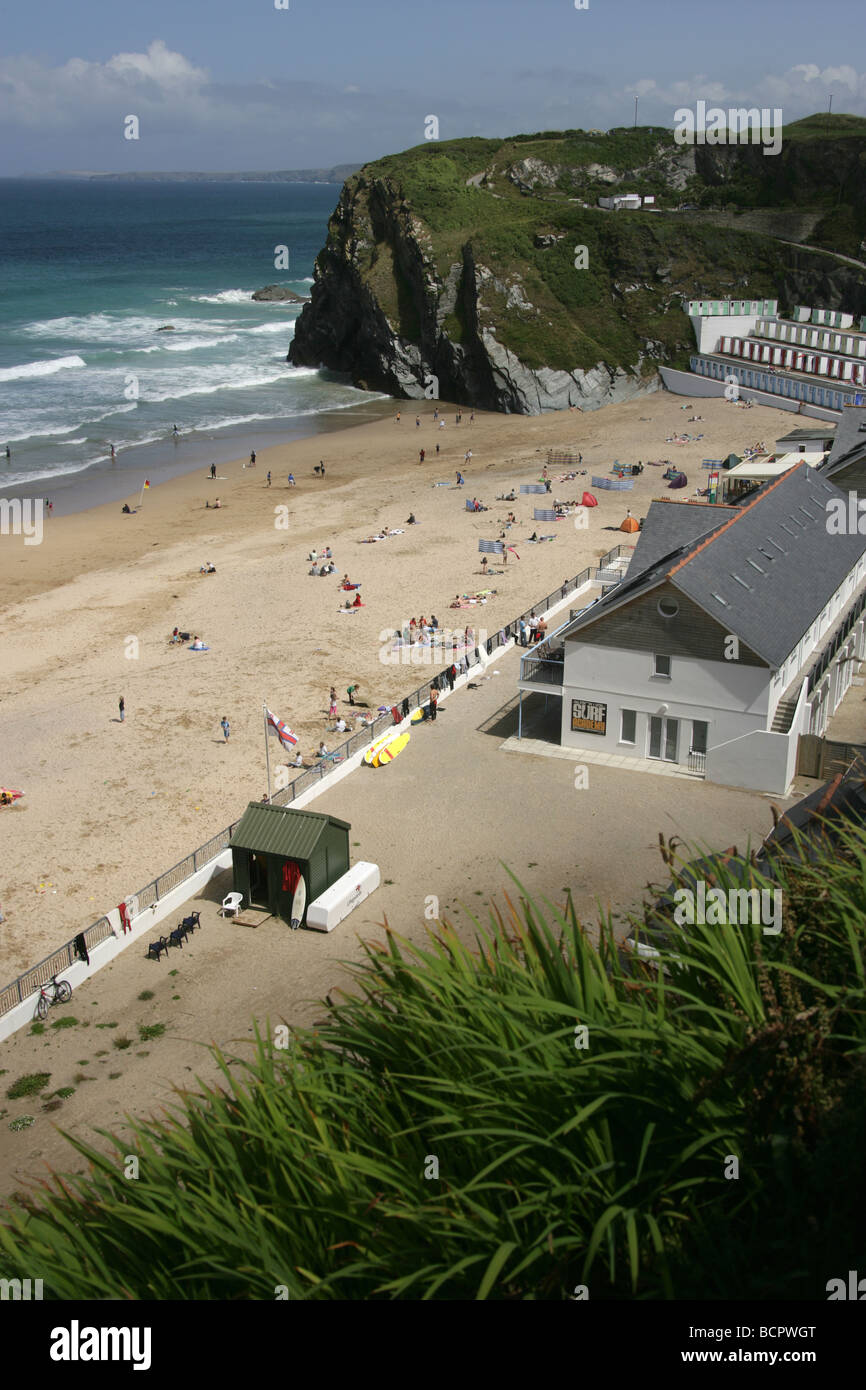 Town of Newquay, England. Elevated view of Tolcarne Beach at ...