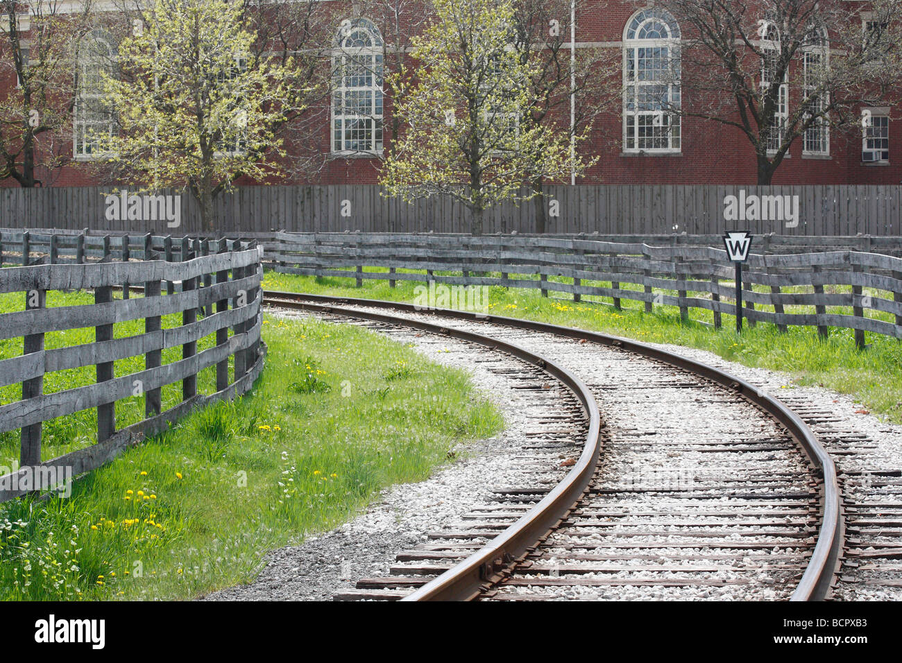 Abandoned railroad in Michigan USA US countryside overhead from above top view close up nobody ...