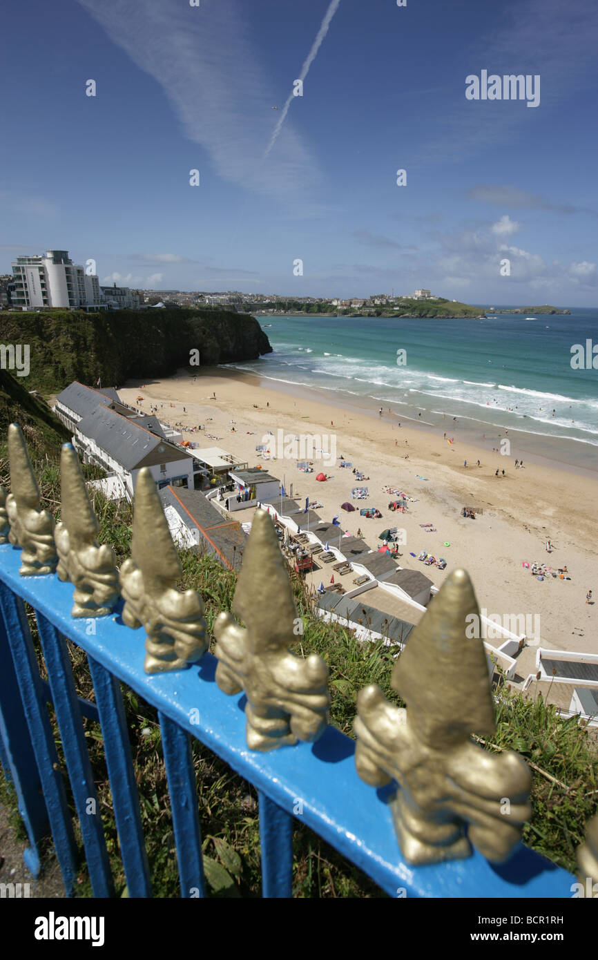 Town of Newquay, England. View of Tolcarne Beach at Narrowcliff with ...
