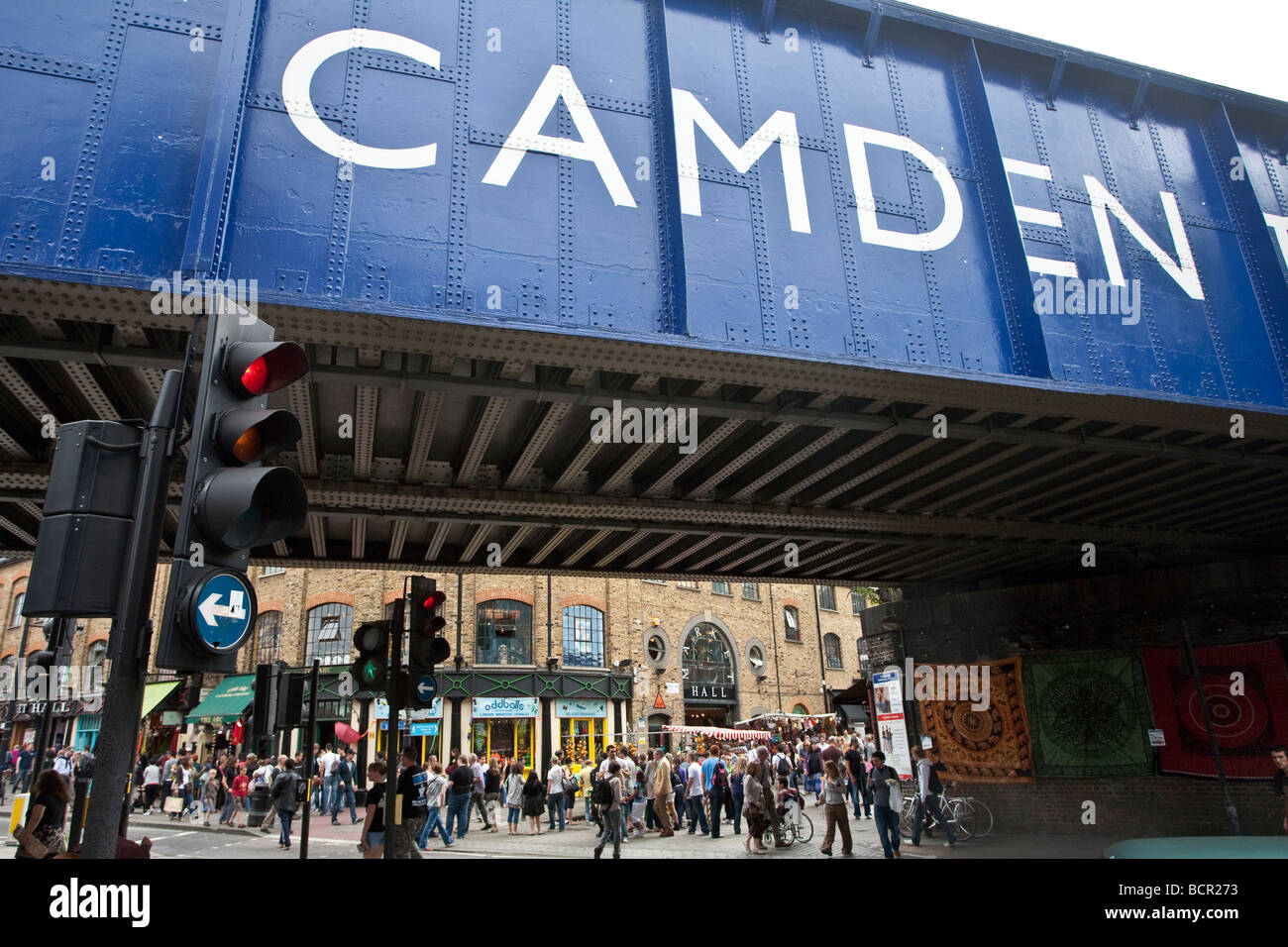 Camden name on rail bridge above Camden market. Camden High Street ...