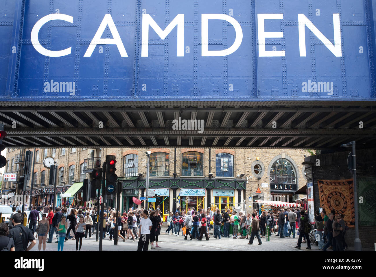 Camden name on rail bridge above Camden market. Camden High Street ...