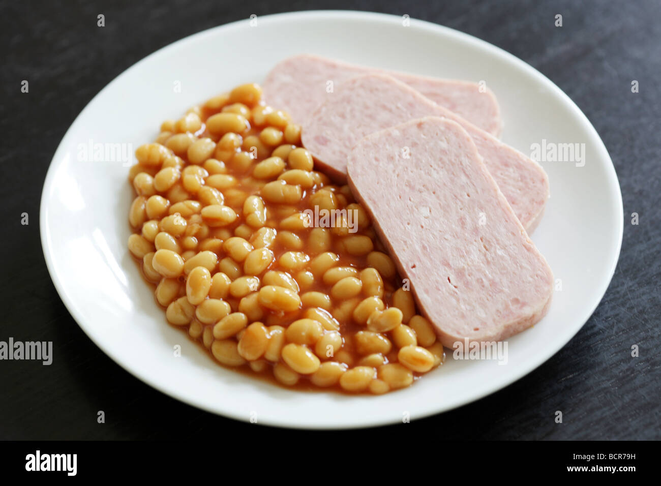Spam with Baked Beans Stock Photo - Alamy