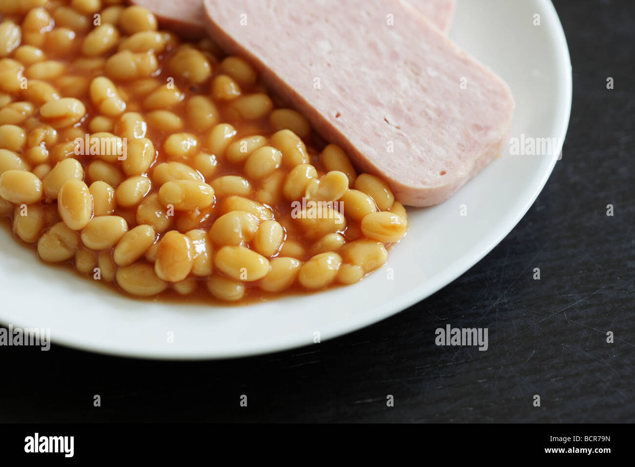 Spam with Baked Beans Stock Photo - Alamy