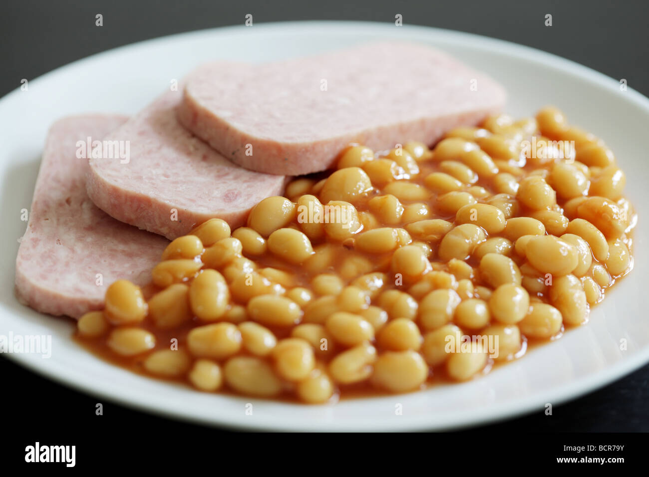 Spam with Baked Beans Stock Photo - Alamy