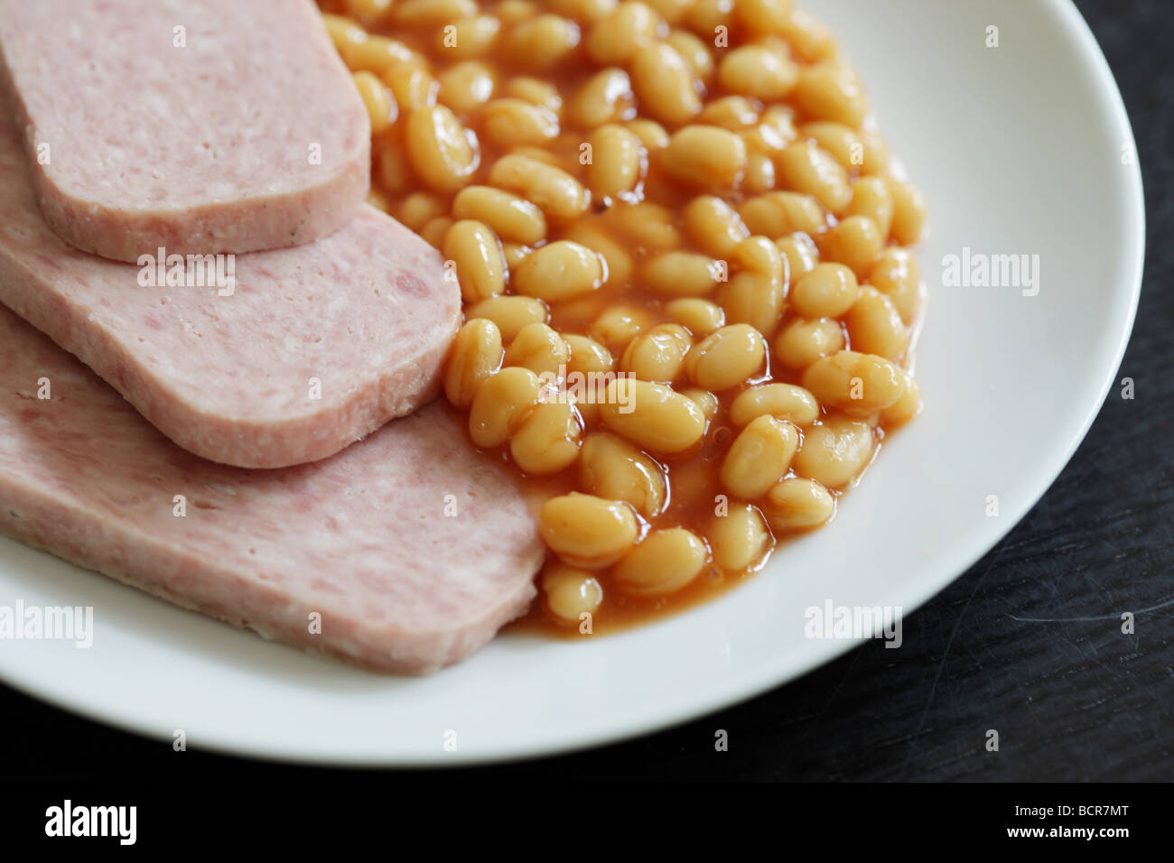 Fresh Tasty Food British Food Staple Of Spam with Baked Beans In Tomato ...