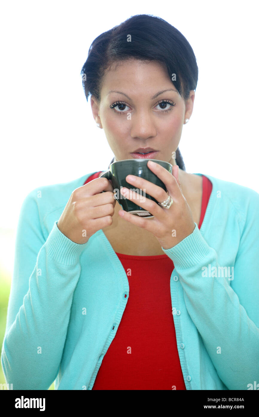 Young Woman Drinking Tea Model Released Stock Photo - Alamy
