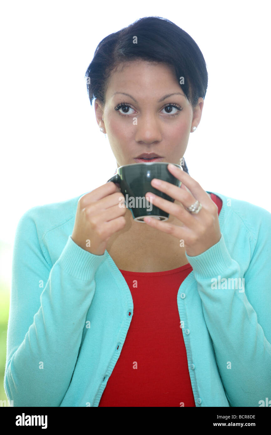 Young Woman Drinking Tea Model Released Stock Photo - Alamy