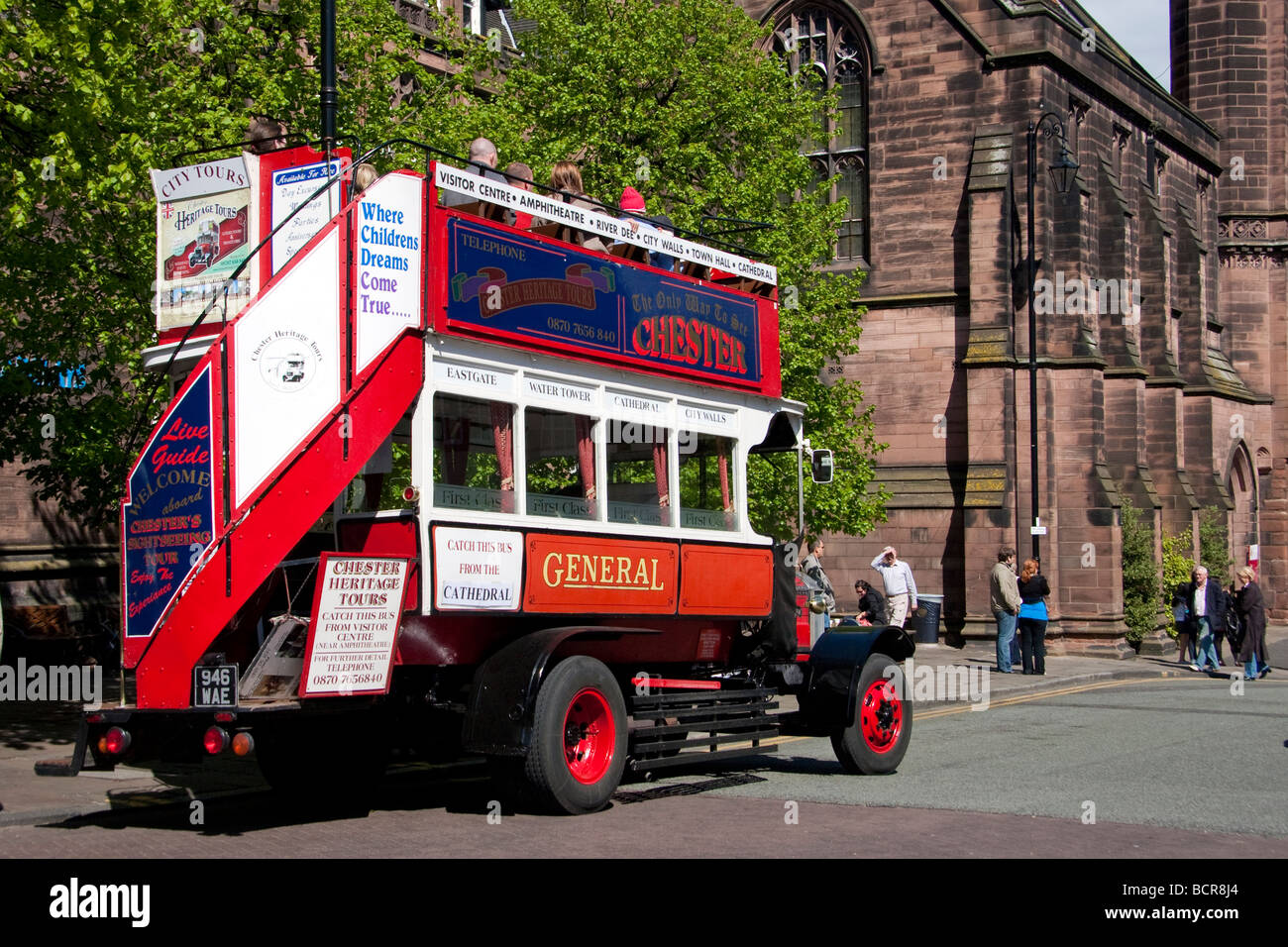 Tourist bus, Chester Cathedral, Chester, Cheshire, England Stock Photo ...
