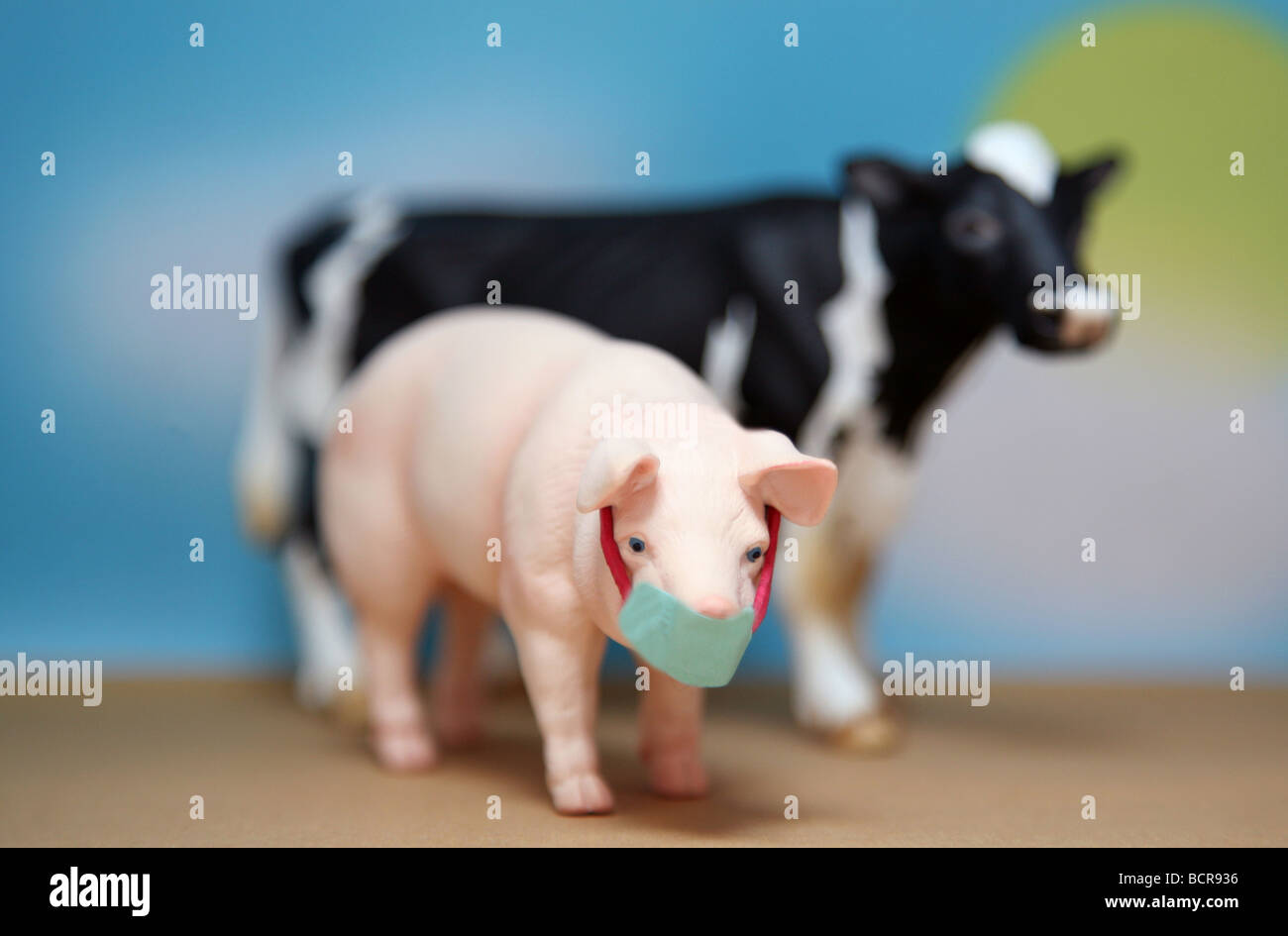 Model pig with "swine flu" mask Stock Photo - Alamy