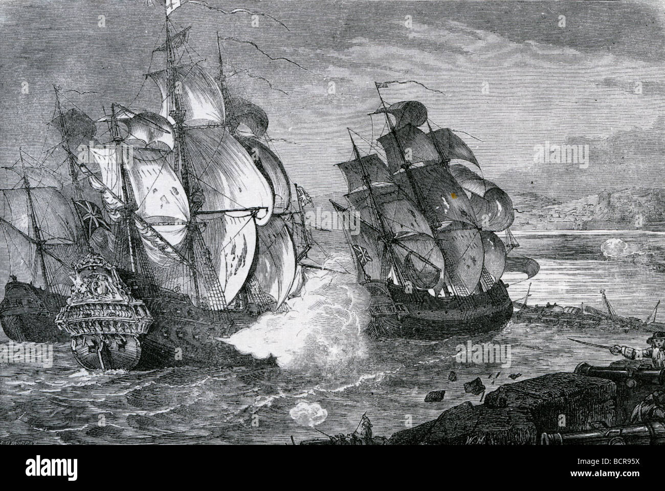 IRELAND The relief of Derry in 1689 as English ships brake the boom on ...