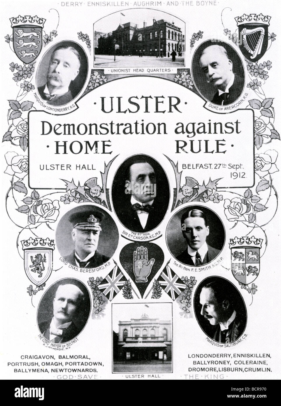 ULSTER UNION poster rejecting the Third Home Rule Bill of 1912 Stock ...