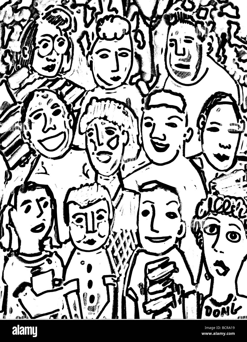 Woodcut crowd, 2006, Diana Ong (b.1940/Chinese-American) Computer ...