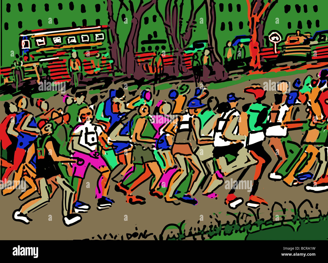 City running crowd, 2007, Diana Ong (b.1940/Chinese-American) Computer ...