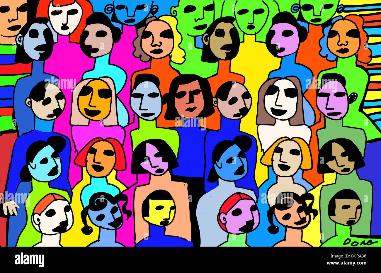 Diverse crowd, 2007, Diana Ong (b.1940/Chinese-American) Computer ...