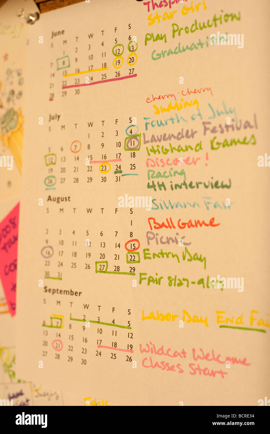 Home bulletin board with notes schedules reminders and important dates ...