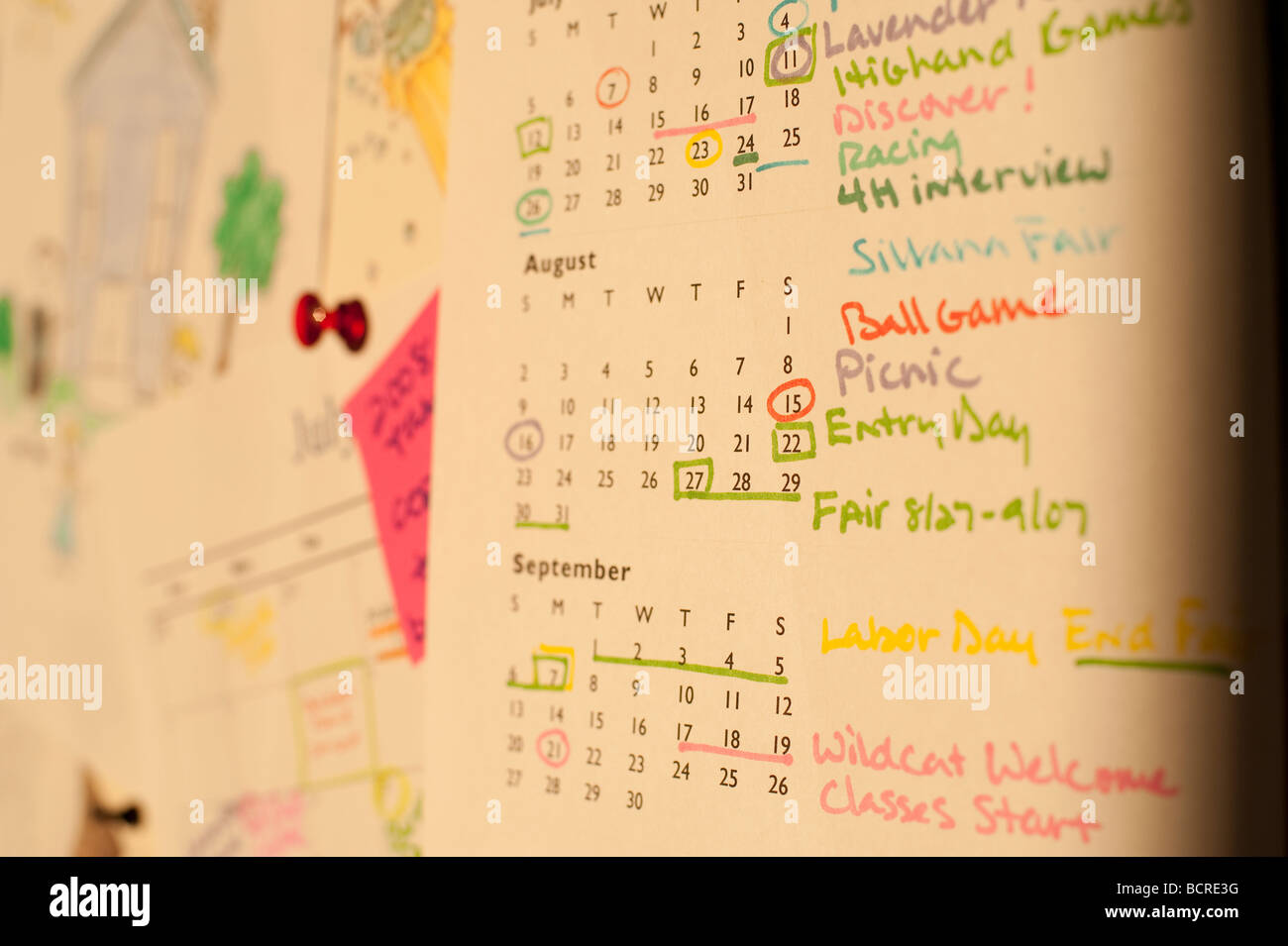 Home bulletin board with notes schedules reminders and important dates ...