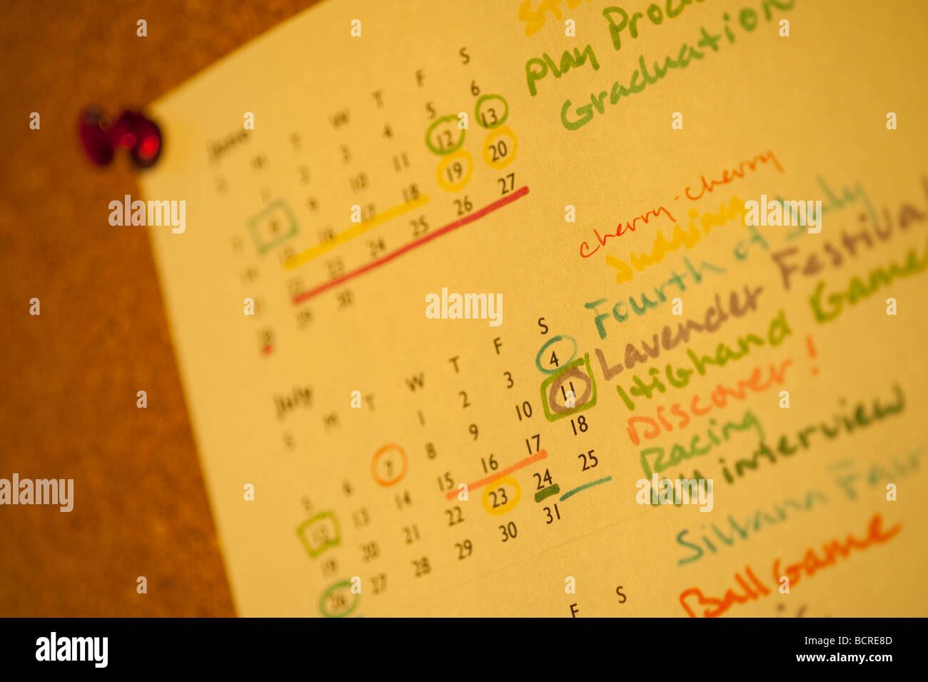 Home bulletin board with notes schedules reminders and important dates ...