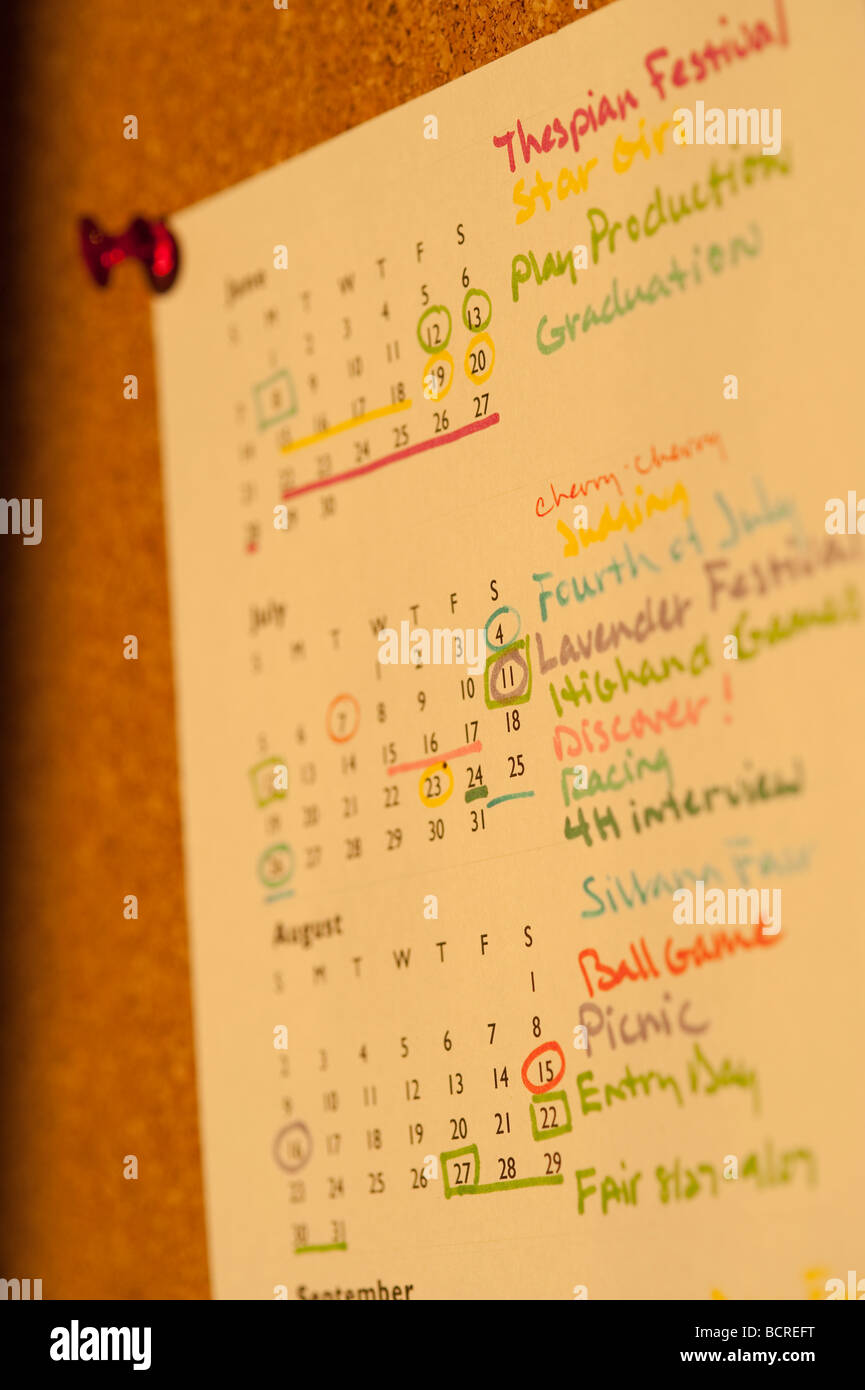 Home bulletin board with notes schedules reminders and important dates ...