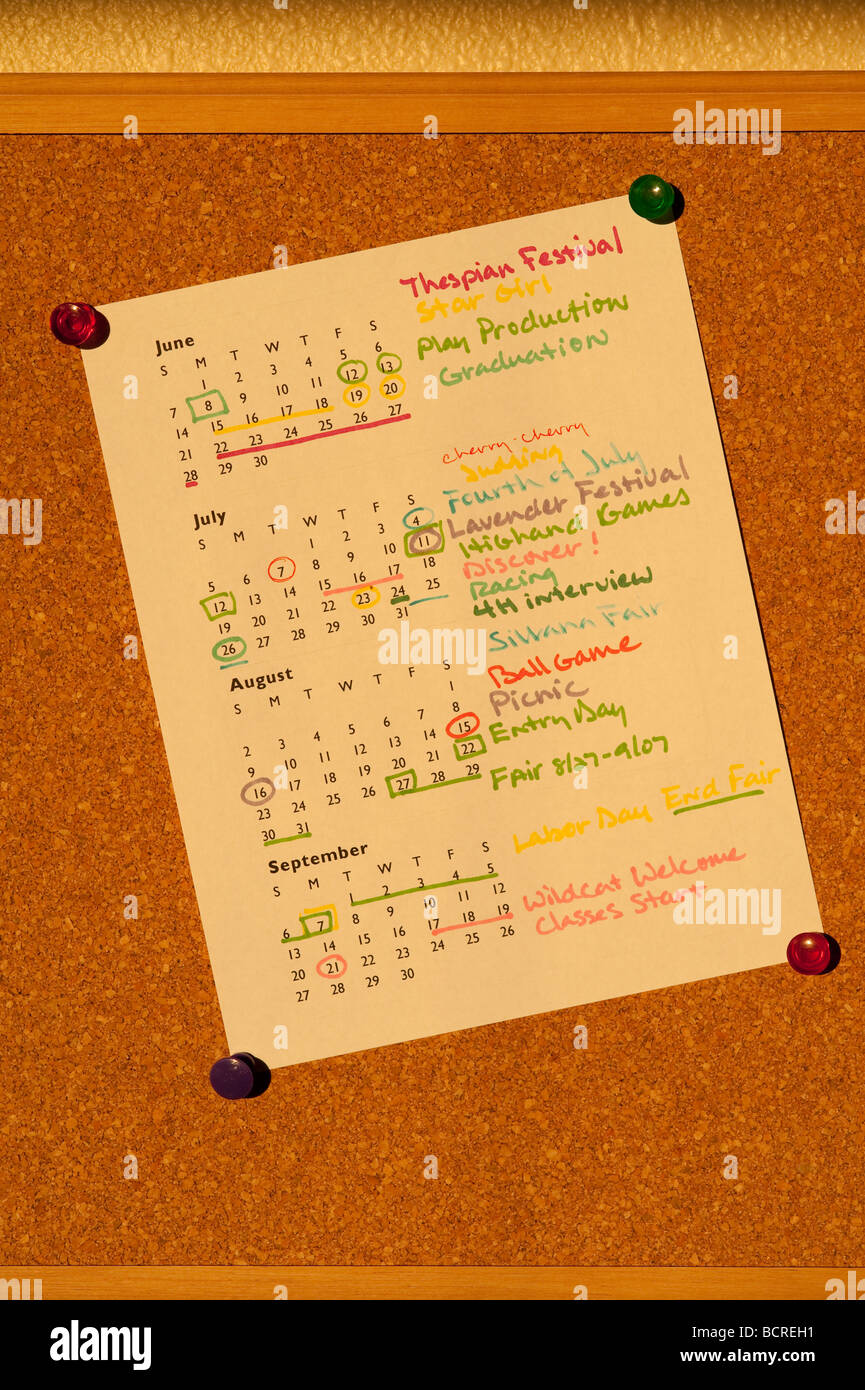 Home bulletin board with notes schedules reminders and important dates ...