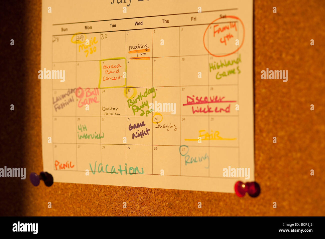 Home bulletin board with notes schedules reminders and important dates ...