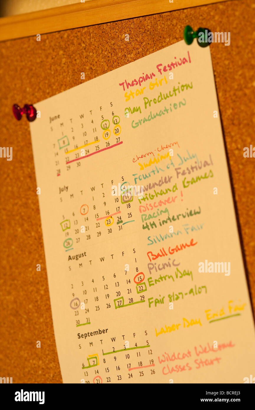 Home bulletin board with notes schedules reminders and important dates ...